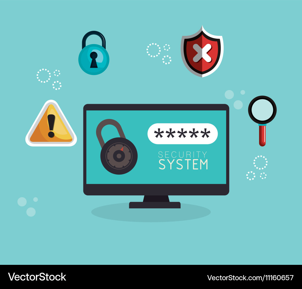 Laptop technology security system data Royalty Free Vector