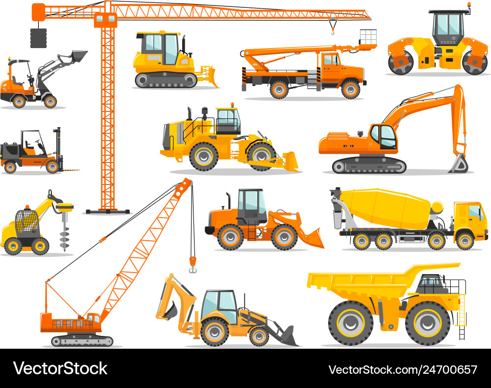 Set of detailed heavy construction and mining Vector Image