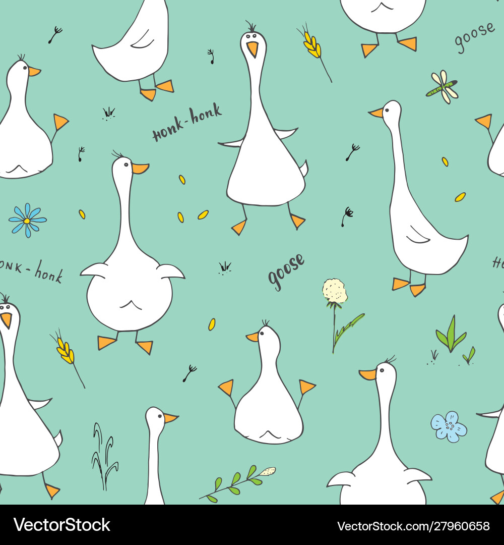 Cute goose seamless pattern cartoon hand drawn Vector Image