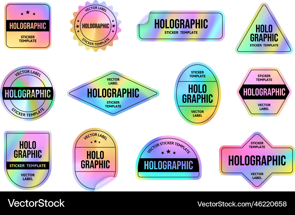 Holographic Foil Sticker Set - Iridescent Labels Vector Image