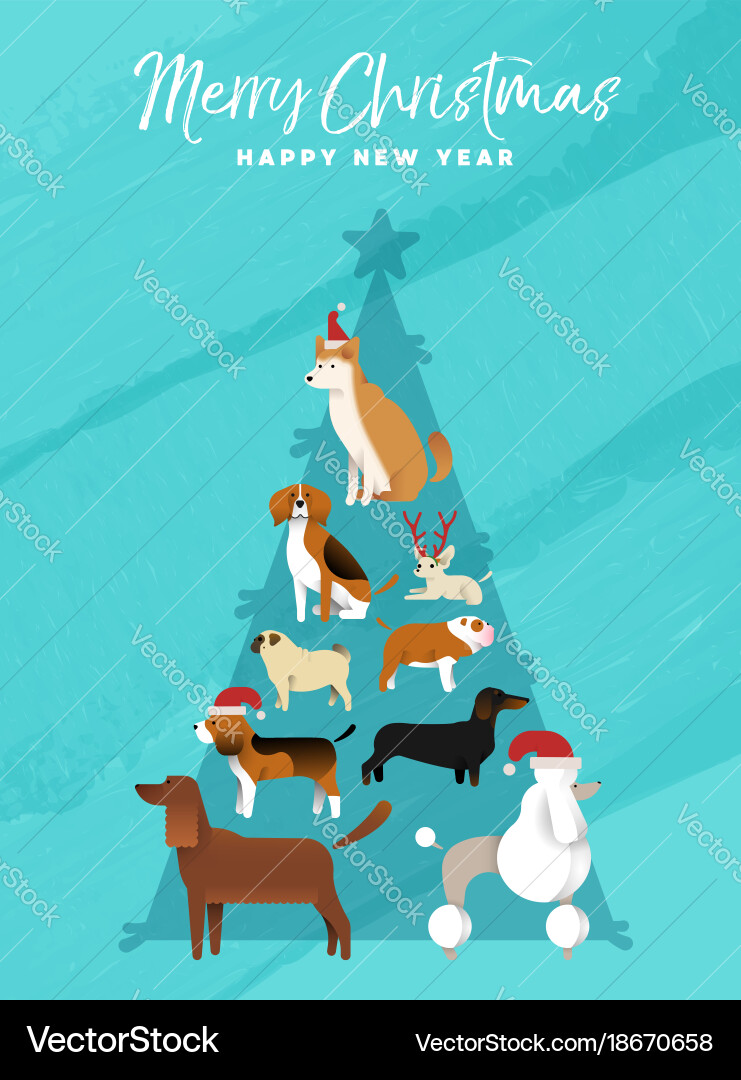 Merry Dogs Christmas Tree Royalty Free Vector Image