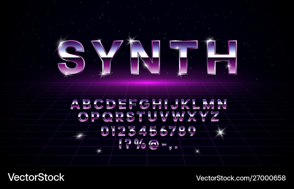 Retrowave synthwave vaporwave font in 1980s style Vector Image