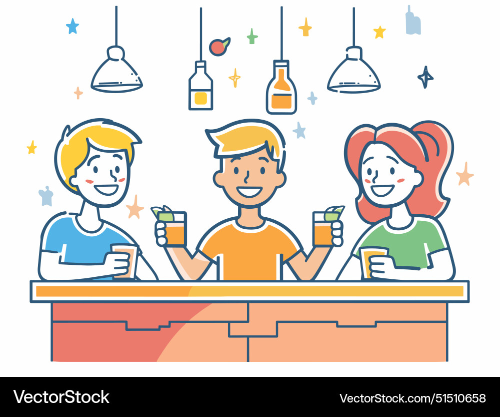 Three young adults enjoying drinks together bar Vector Image