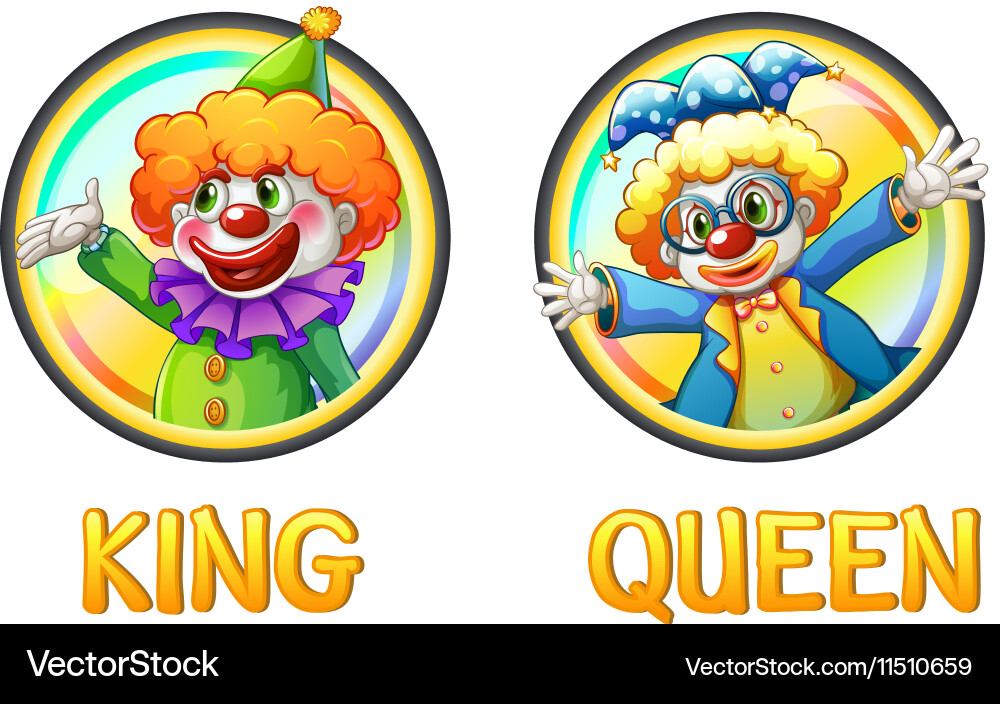 Clowns being king and queen Royalty Free Vector Image