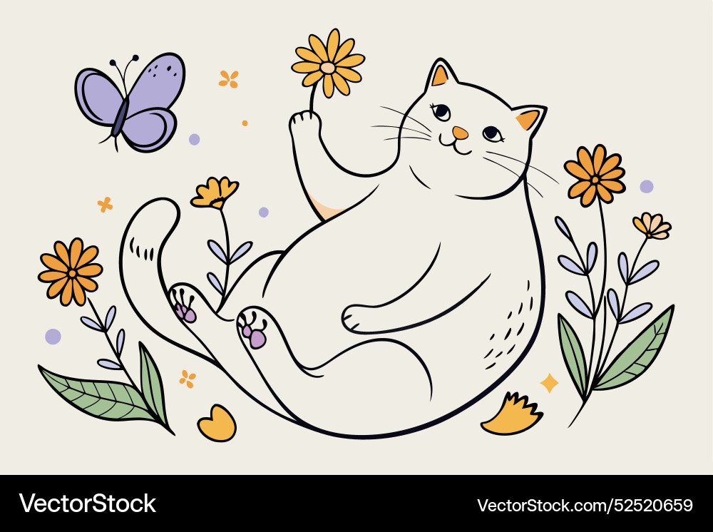 Fat cat lies on its back Royalty Free Vector Image
