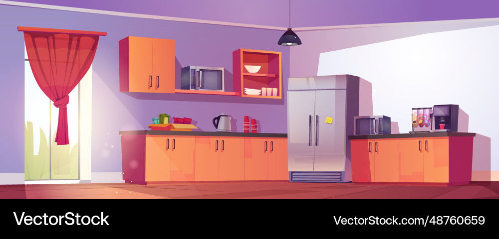 Office kitchen interior cartoon Royalty Free Vector Image