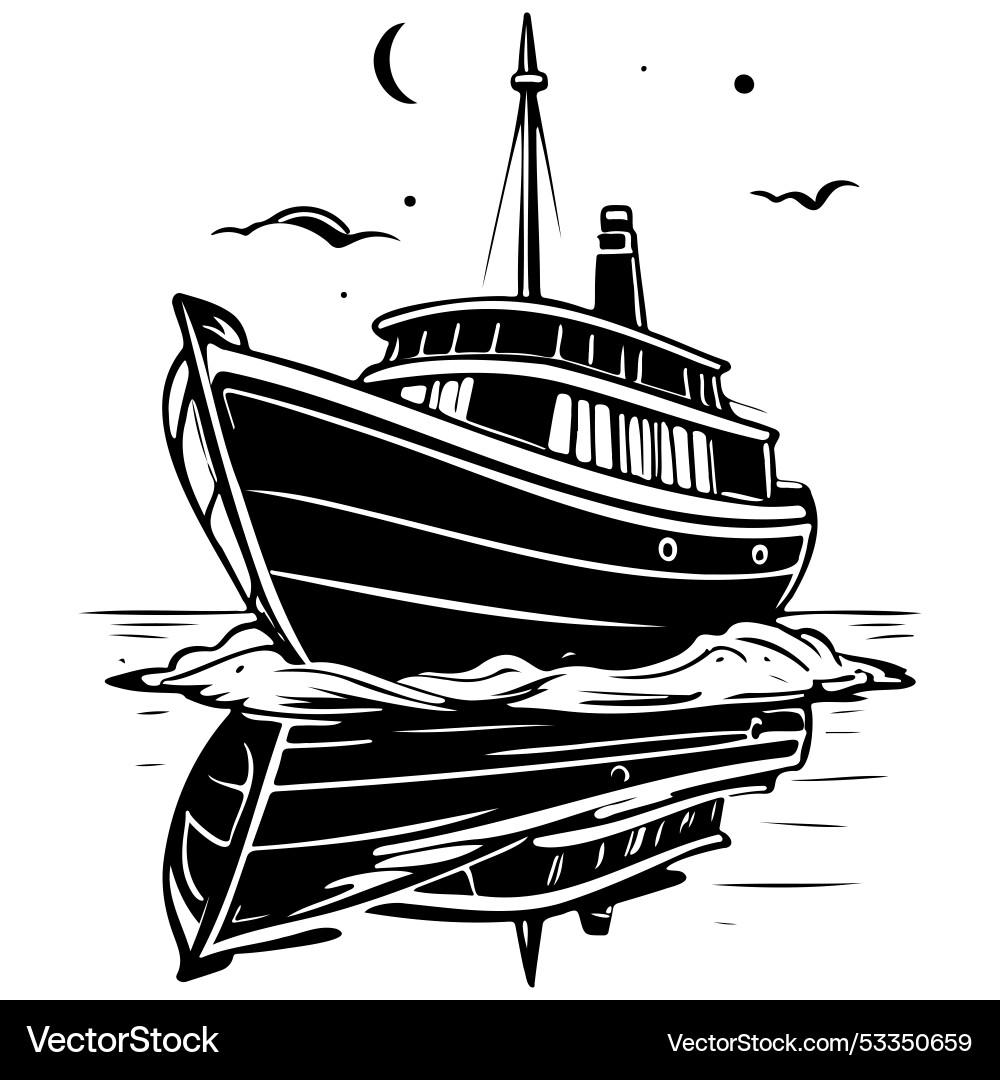 Realistic boat drawing outline line Royalty Free Vector