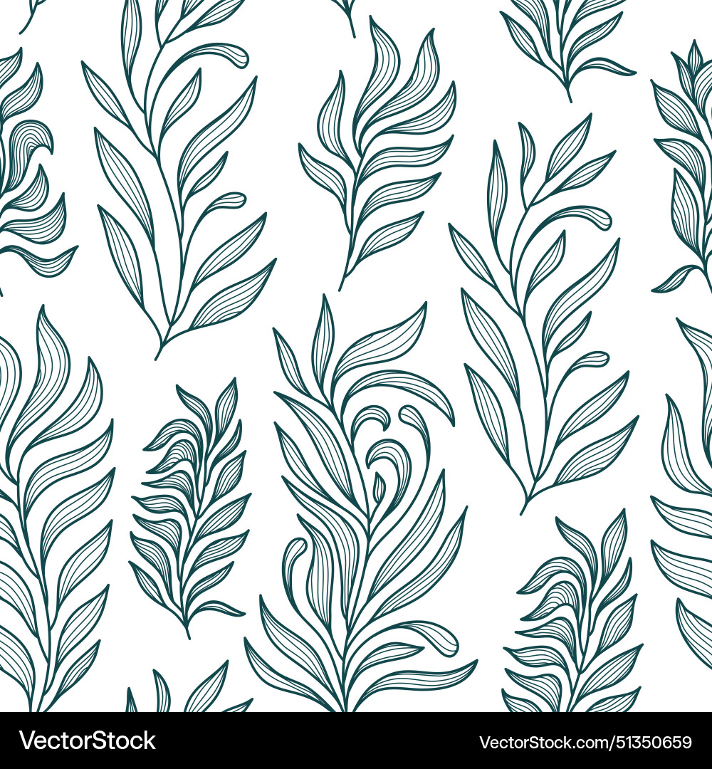 Seamless leaf pattern foliage plant line Vector Image