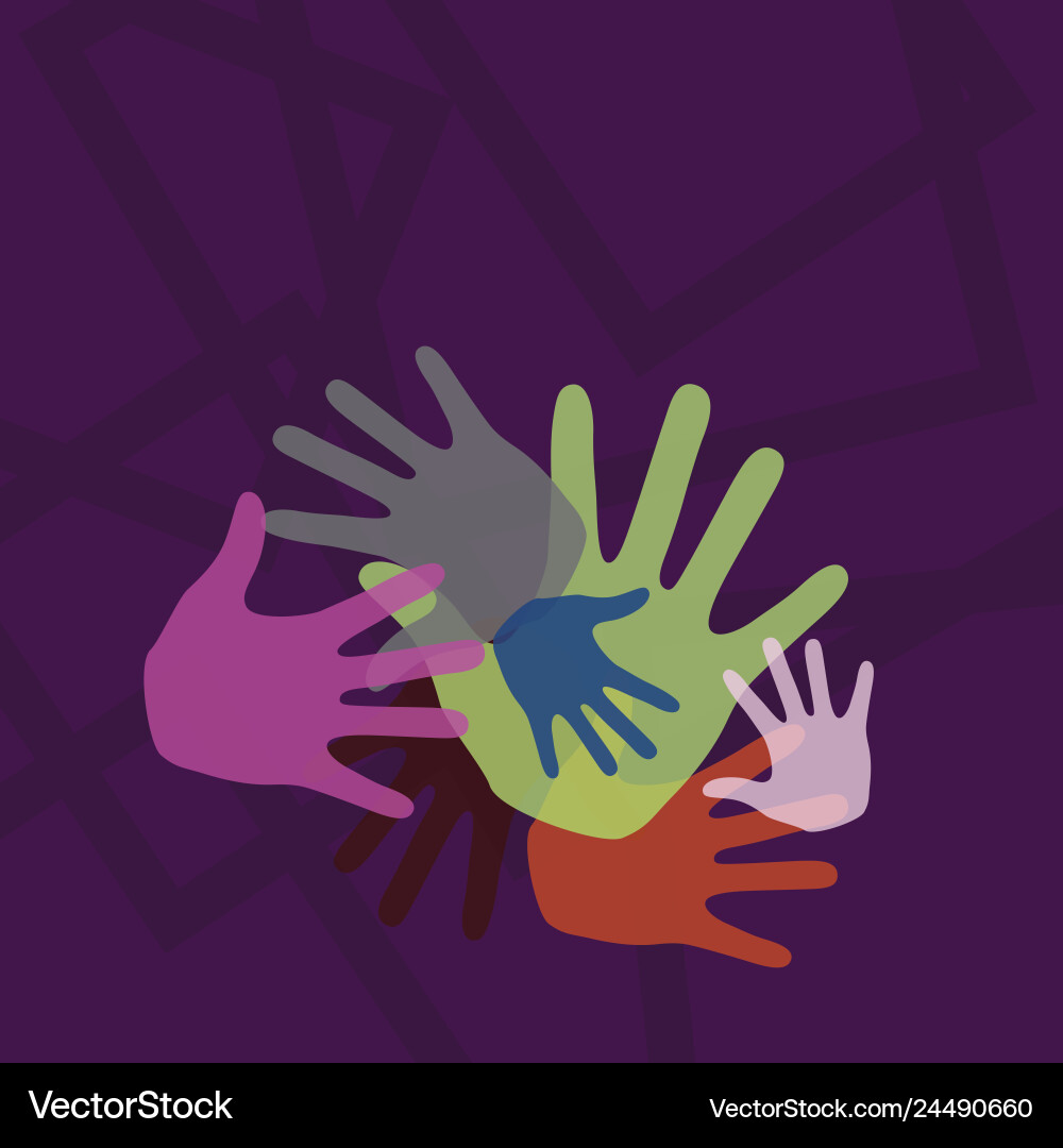 Colorful hand marks of different sizes overlapping