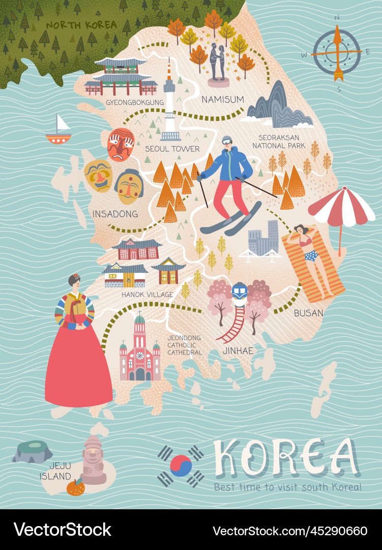 Korea travel map Royalty Free Vector Image - VectorStock