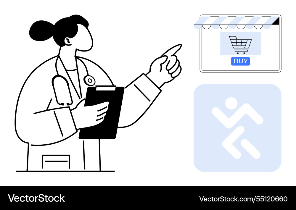 Medical professional pointing at online storefront