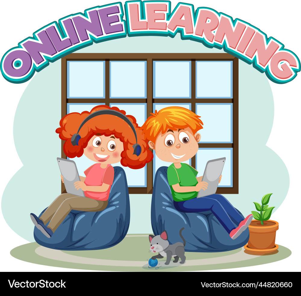 Online learning word with kids Royalty Free Vector Image