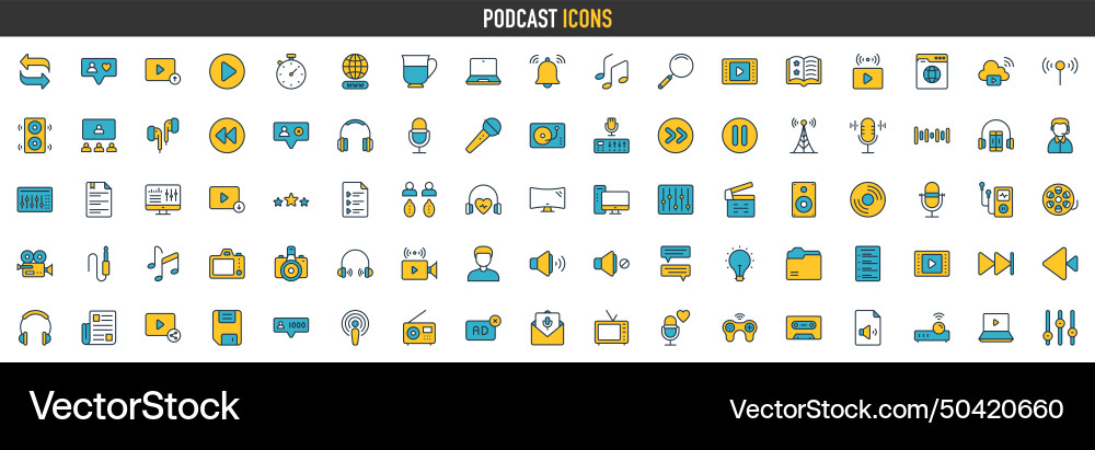 Podcast icon collection Royalty Free Vector Image
