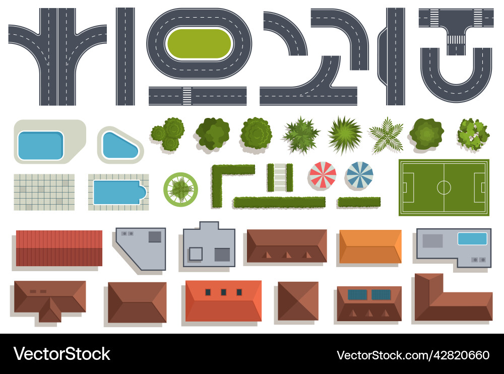 Street elements map top view city landscape Vector Image