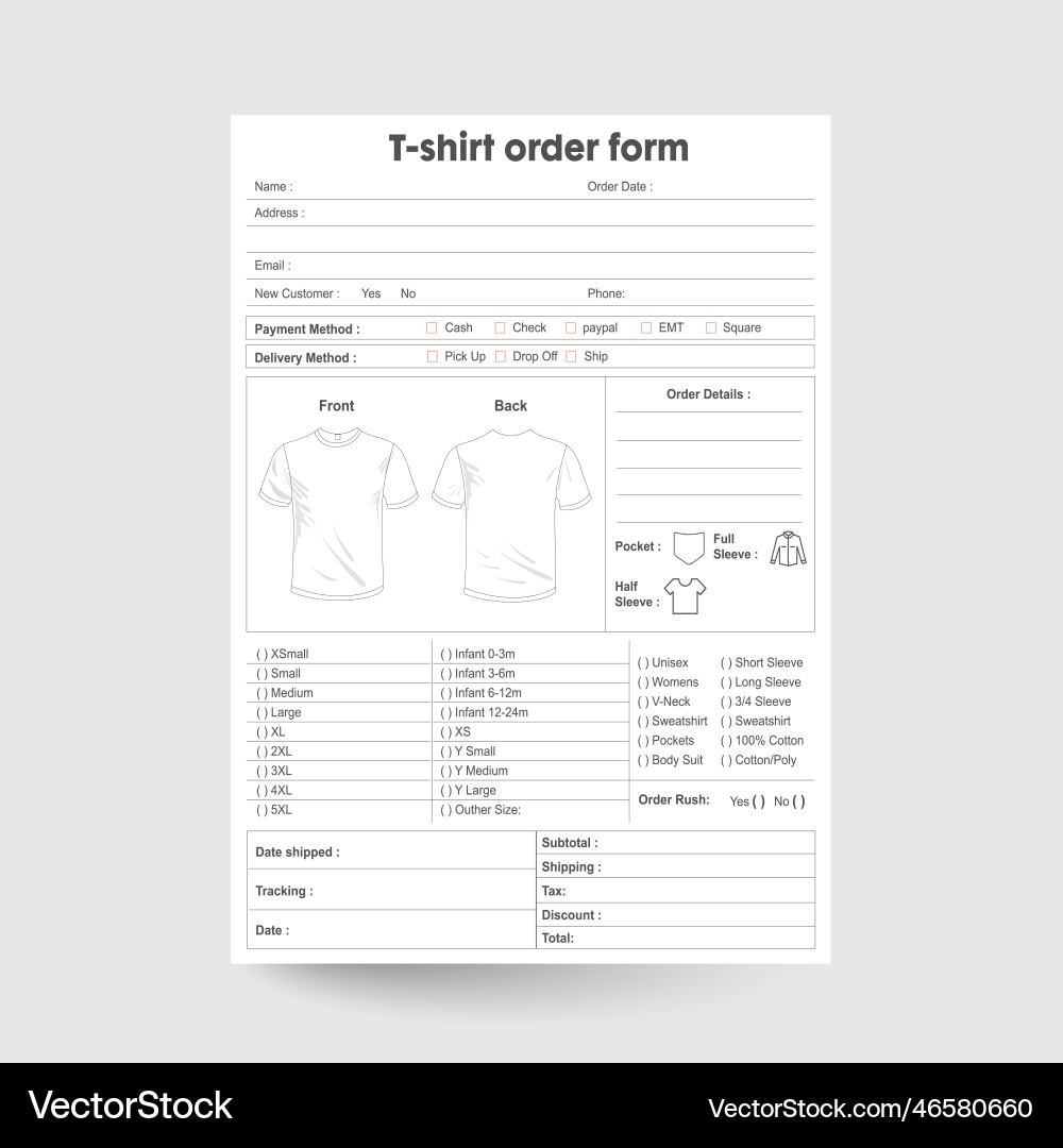 T shirt order form Royalty Free Vector Image - VectorStock