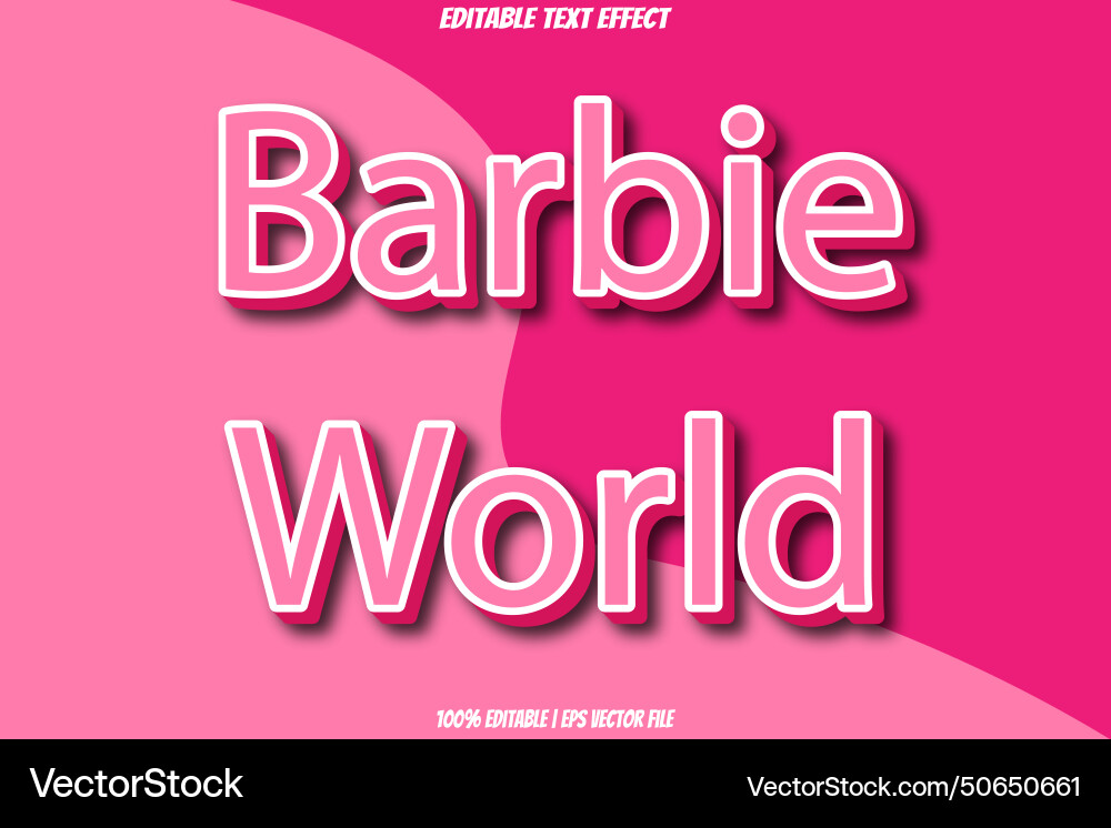 Barbie world editable text effect emboss cute Vector Image