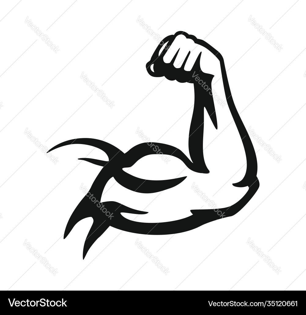 Bodybuilder hand emblem in black on white Vector Image