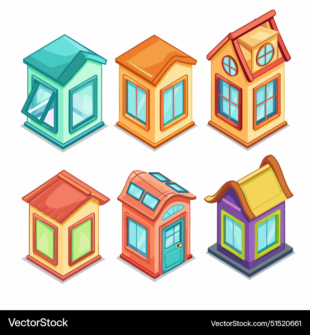 Brightly colored cartoon houses various shapes Vector Image