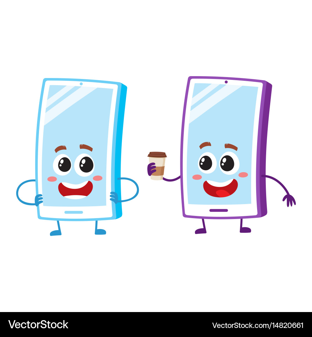 Cartoon mobile phone characters smiling happily Vector Image