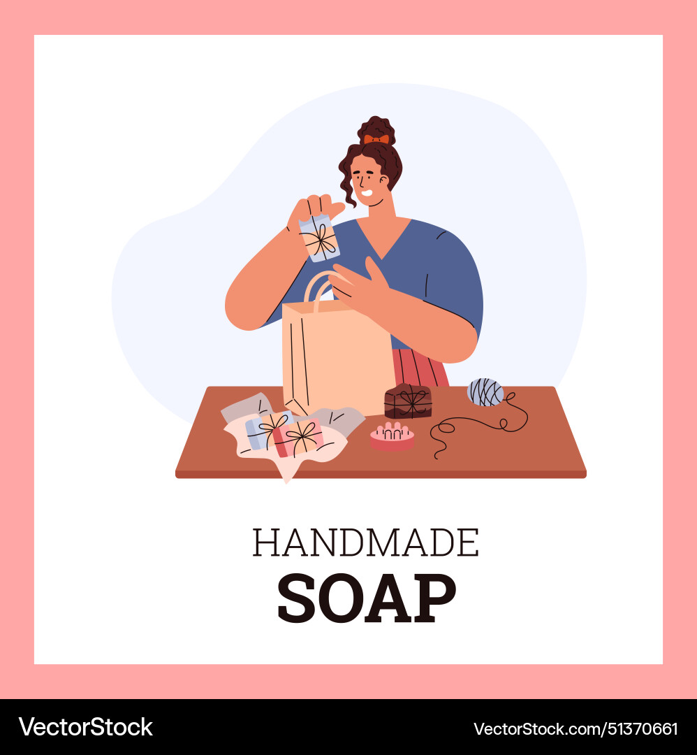 Craft soap packaging poster scene in flat Vector Image
