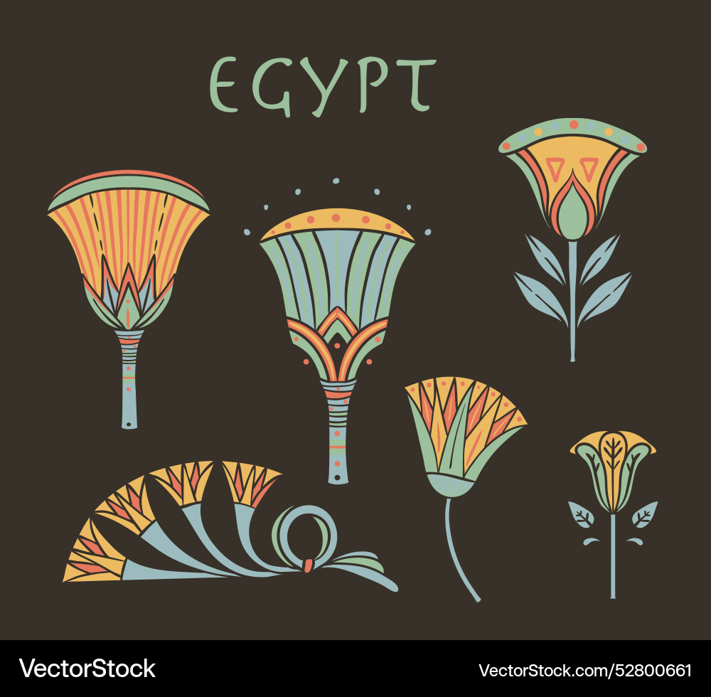 Egyptian floral colorful design element set Vector Image