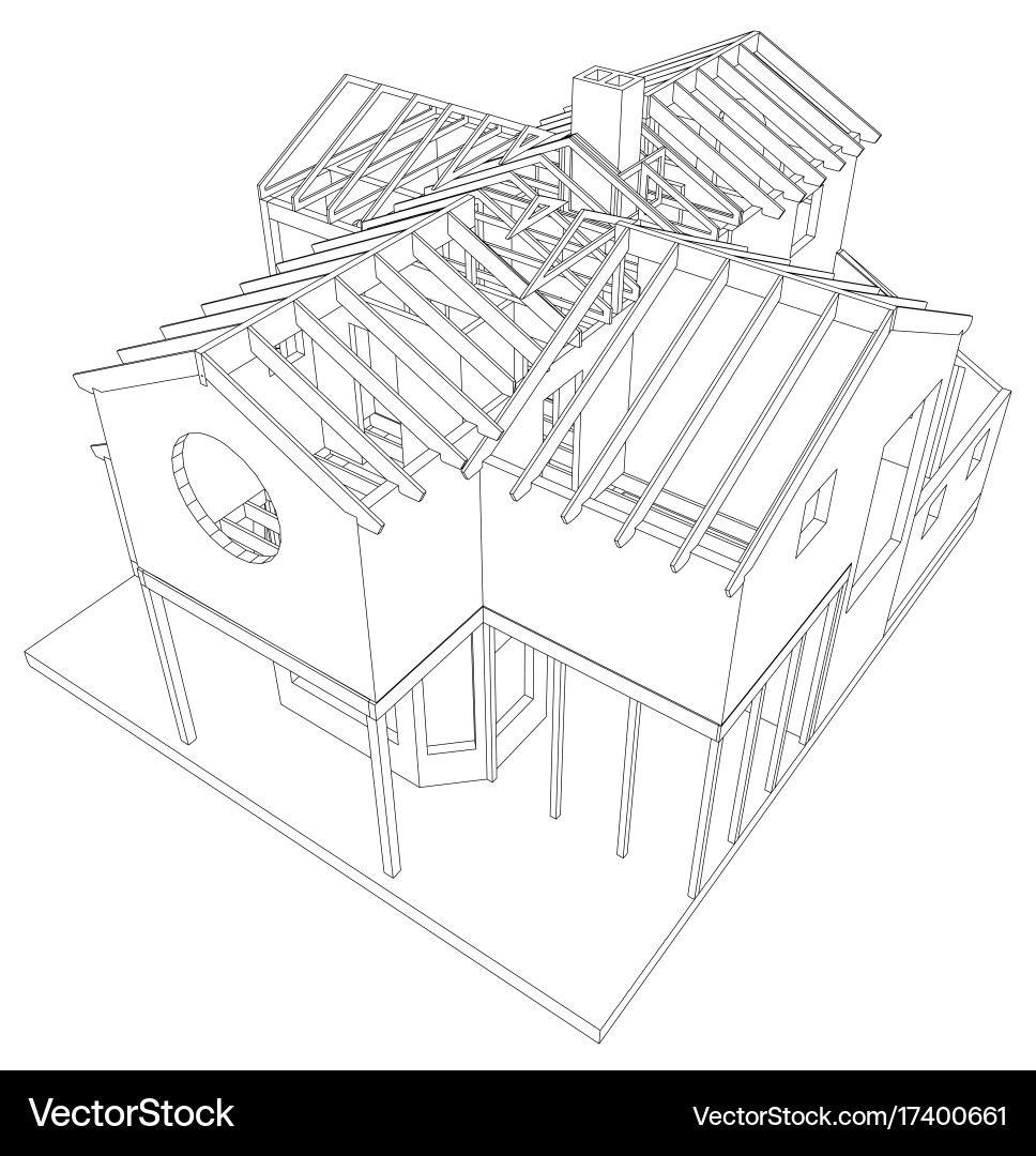 House drawing in contours Royalty Free Vector Image