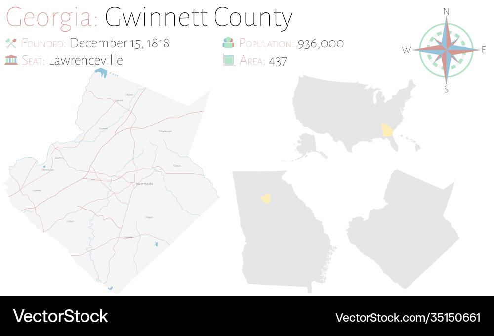Map gwinnett county in georgia Royalty Free Vector Image