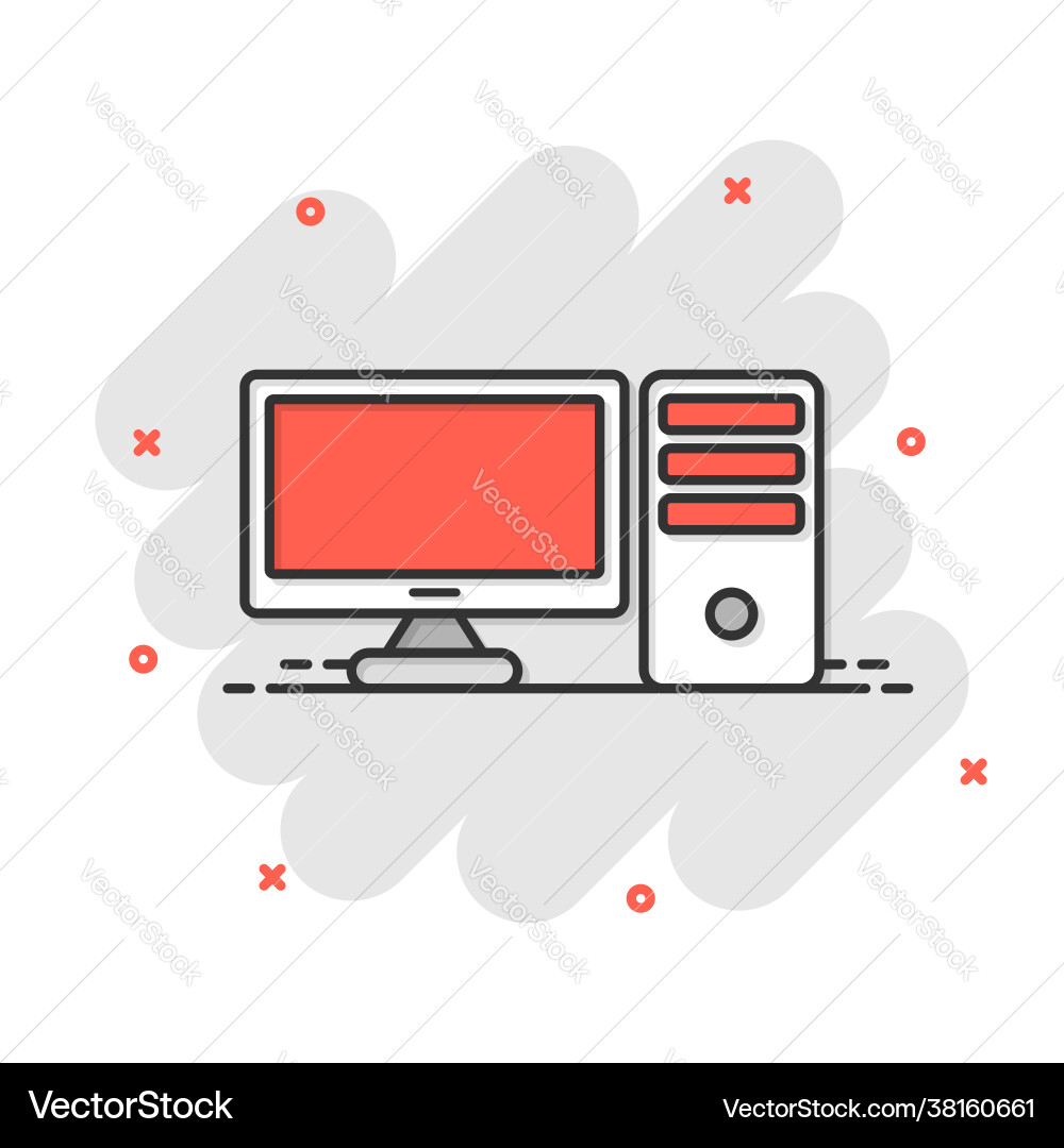 Pc computer icon in comic style desktop cartoon Vector Image