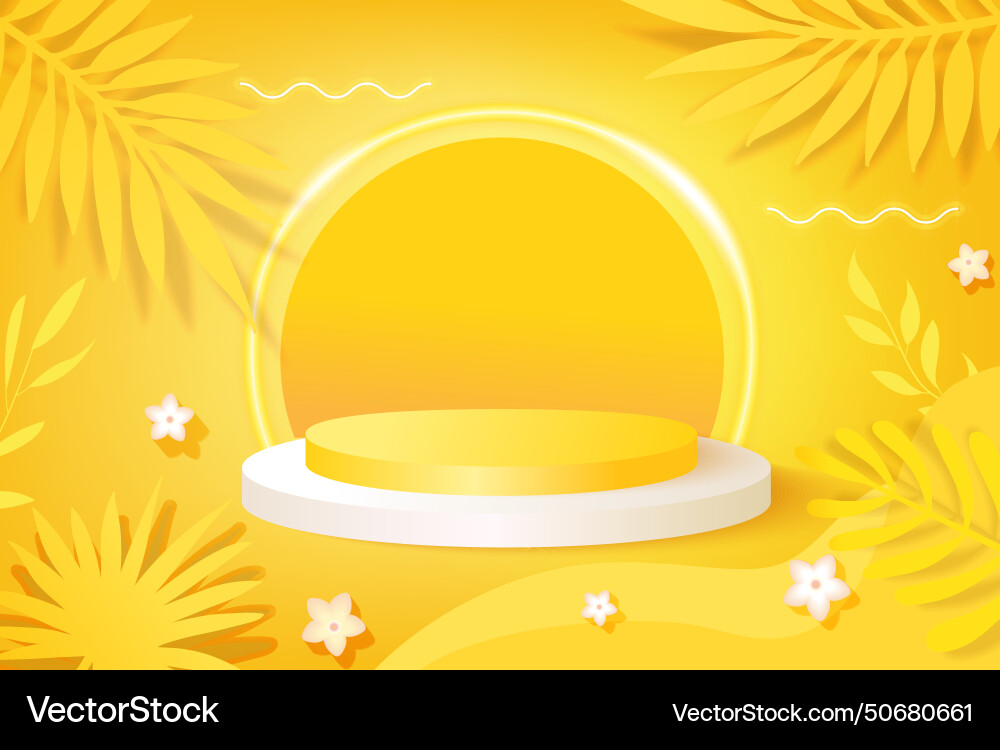 Summer promotion podium with round neon lighting Vector Image
