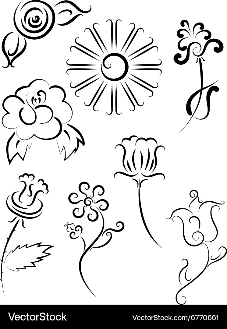 Tattoo flower set Royalty Free Vector Image - VectorStock