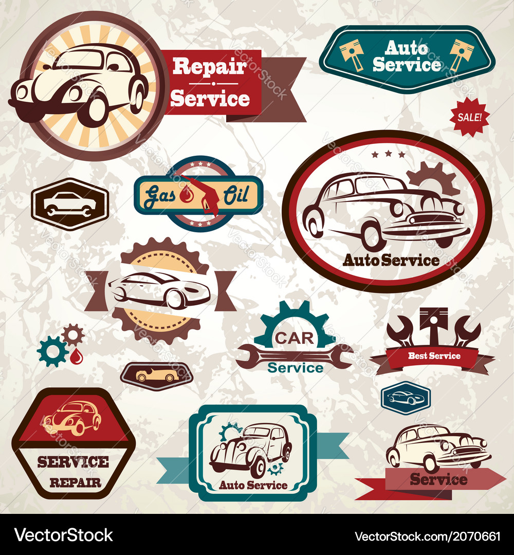 Vintage Car Service Emblems Royalty Free Vector Image