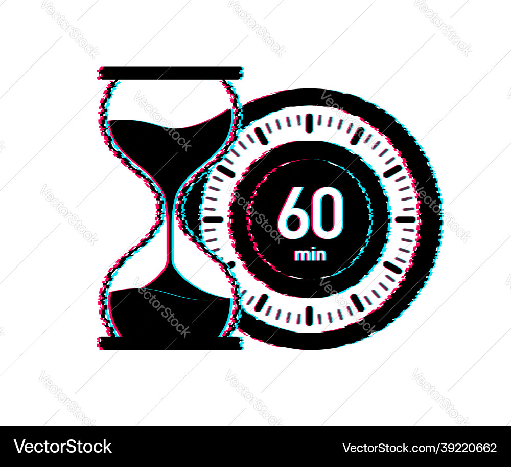 60 minutes stopwatch glitch icon Royalty Free Vector Image