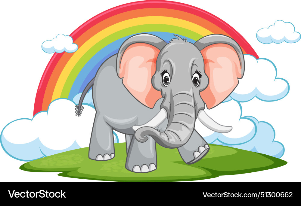 Cartoon elephant with a vibrant rainbow background