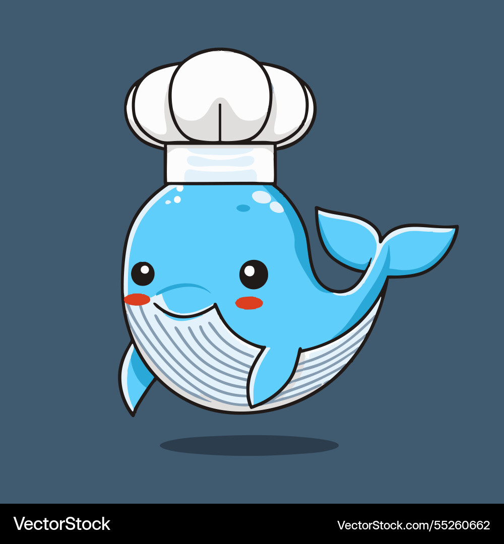 Cute blue whale in a chef costume Royalty Free Vector Image