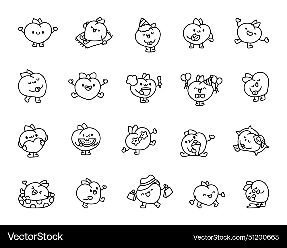 Cartoon peach character coloring page Royalty Free Vector