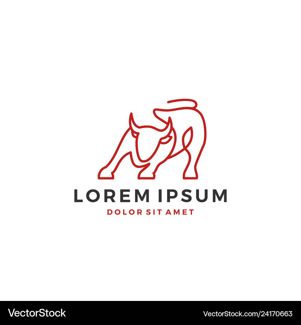 Charging bull logo line art outline icon template Vector Image