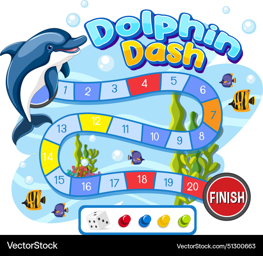 Colorful underwater themed board game with dolphin