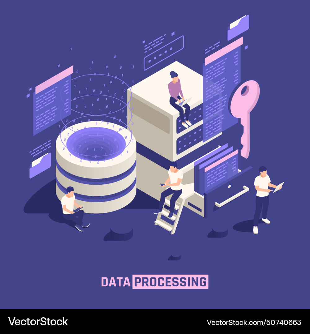 Data processing isometric poster Royalty Free Vector Image