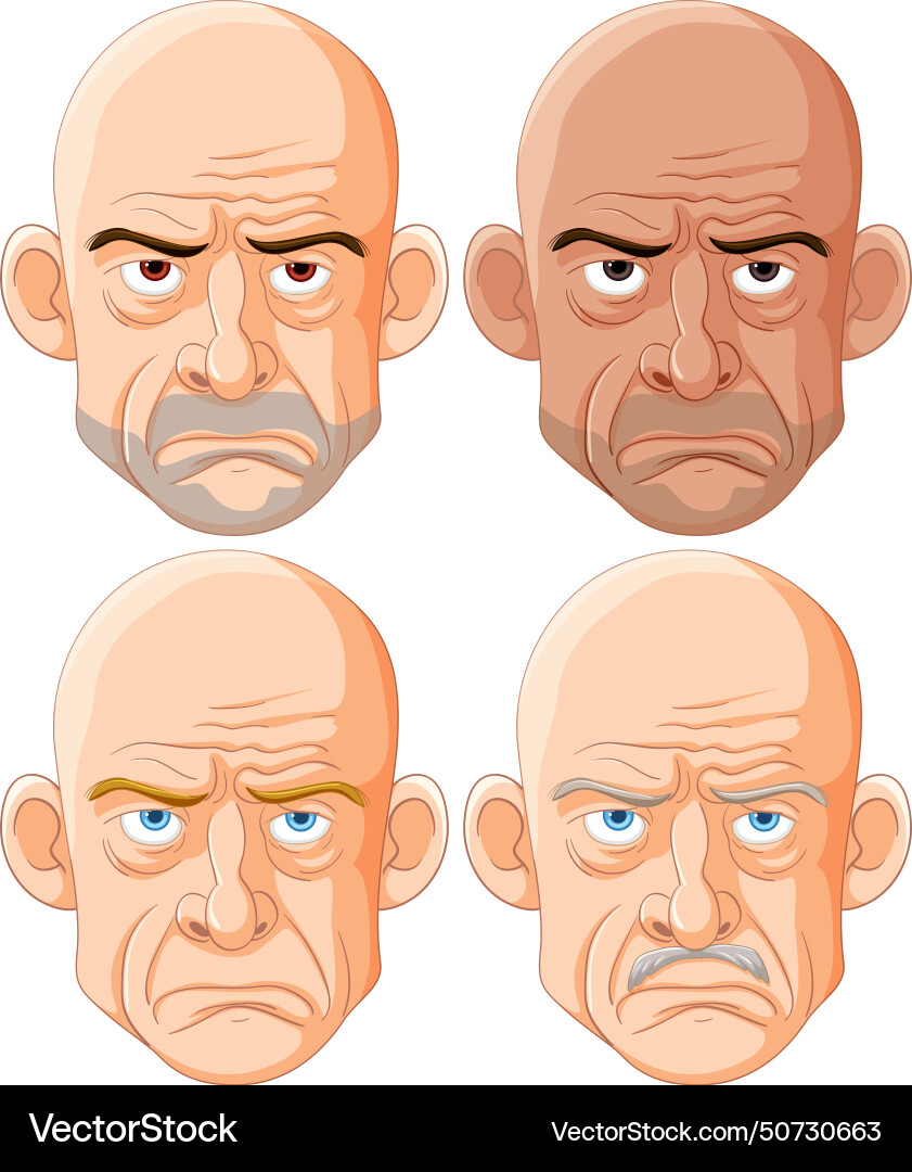 Four of a mans moody expressions Royalty Free Vector Image