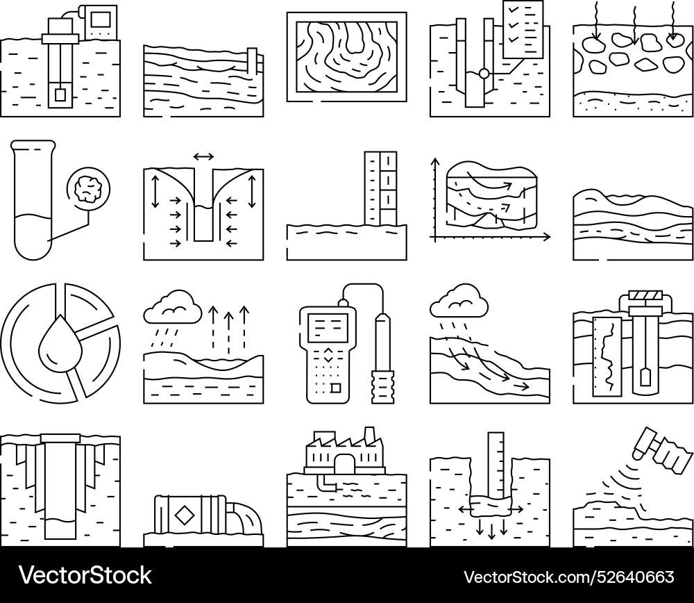 Hydrogeologist industrial icons set Royalty Free Vector