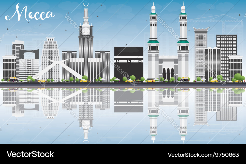Mecca skyline with landmarks blue sky Royalty Free Vector