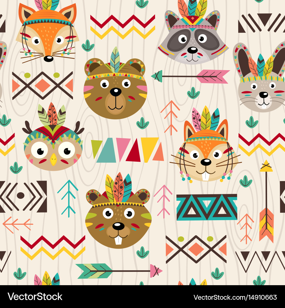 Seamless pattern with tribal animals faces Vector Image