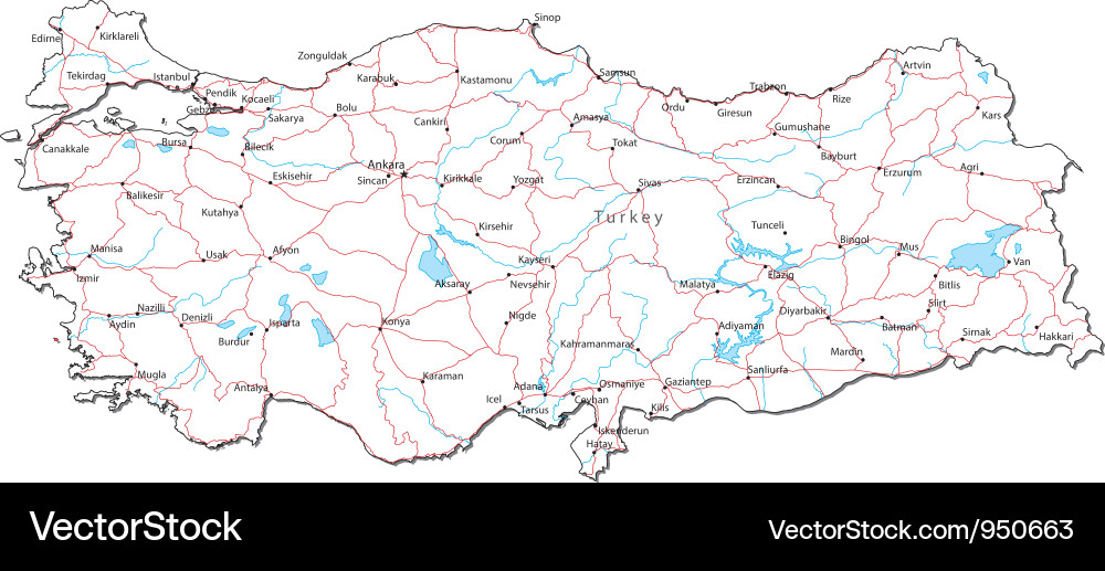 Turkey Map - Black and White Royalty Free Vector Image