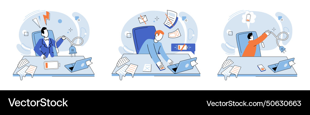 Working hard managing workload and meeting Vector Image