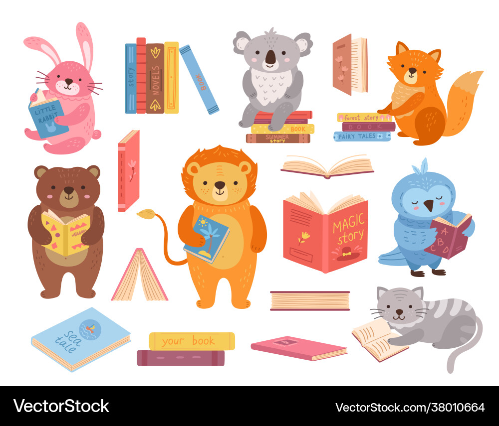 Adorable Animals with Books Royalty Free Vector Image