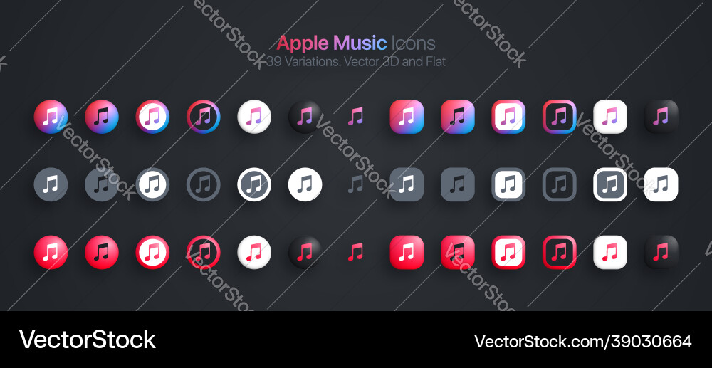 Apple music icons set modern 3d and flat Vector Image