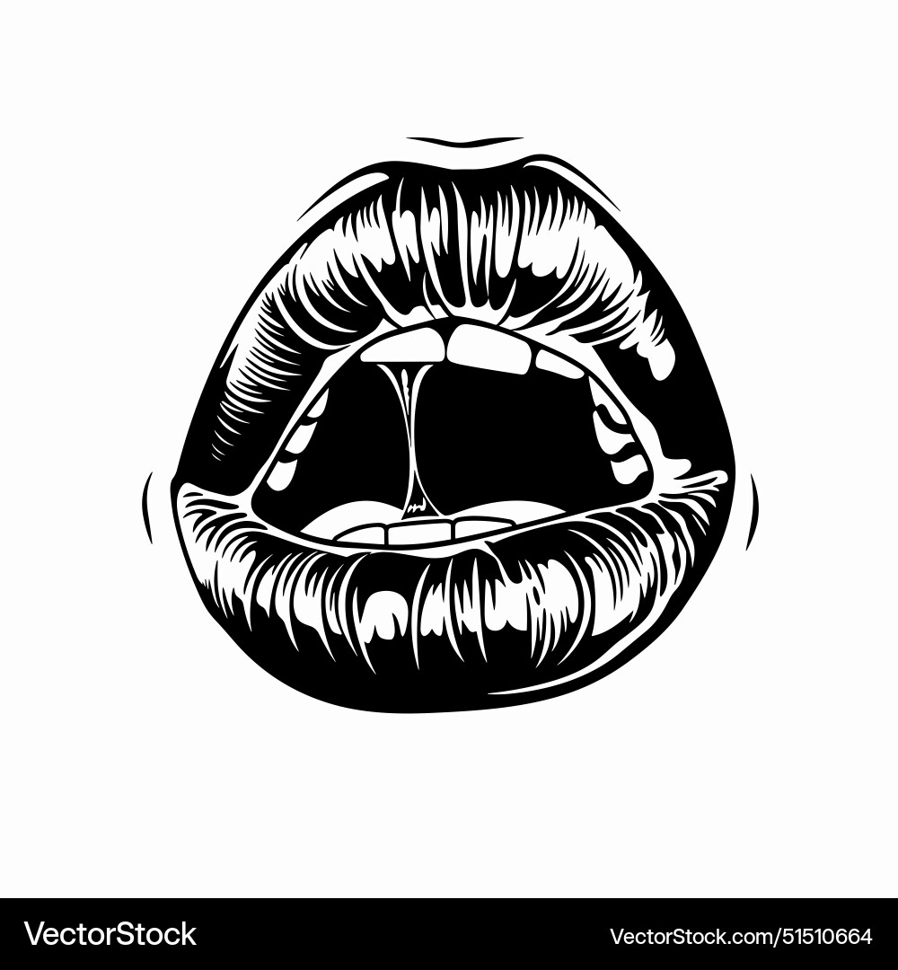Black white mouth open detailed lips Royalty Free Vector