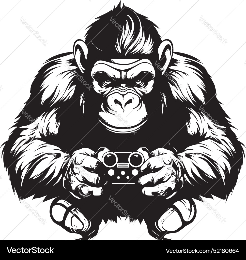 Chimp console champion strong primate logo gaming Vector Image