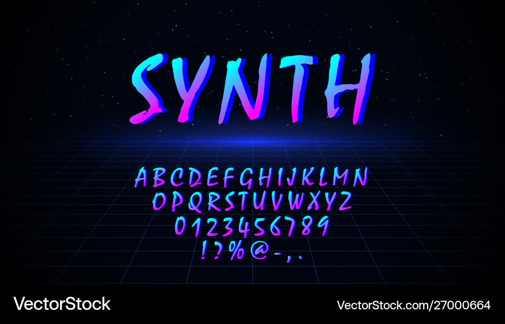 Font in 80s 90s style retrowave synthwave Vector Image