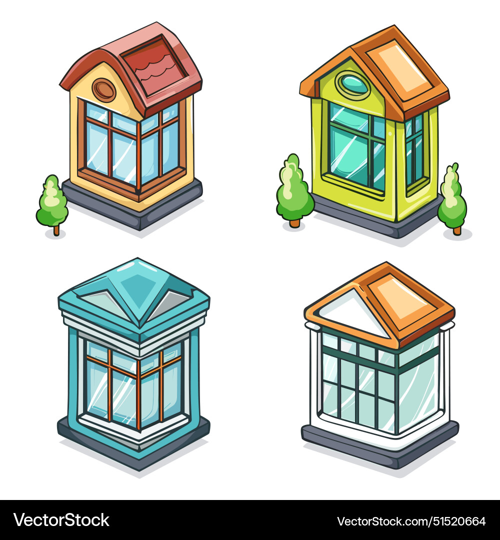 Four colorful isometric kiosks small shops Vector Image